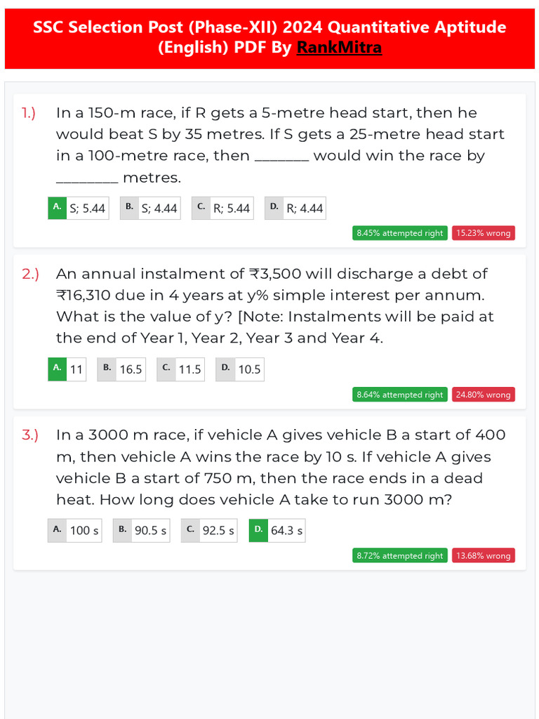 Sp Phase-12 English Quant Diff Order by Rm | PDF | Interest | Mean