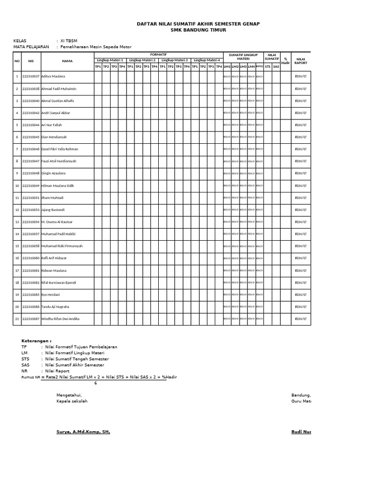 Daftar Nilai Xi TBSM Psat Genap'2324 | PDF