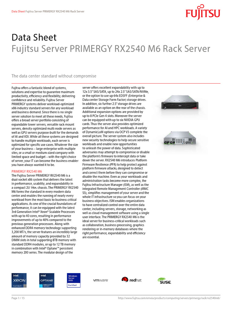 Fujitsu Server PRIMERGY RX2540 M6 Rack Server | PDF | Computer ...