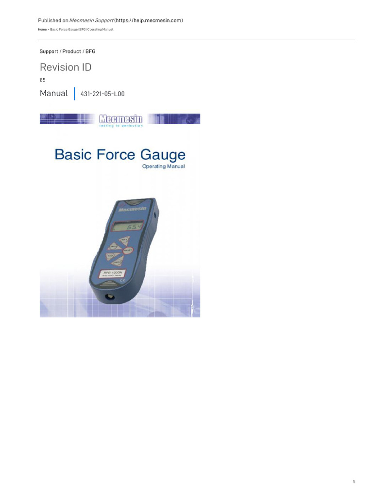Mecmesin Support - Basic Force Gauge (BFG) Operating Manual - 2019-06 ...