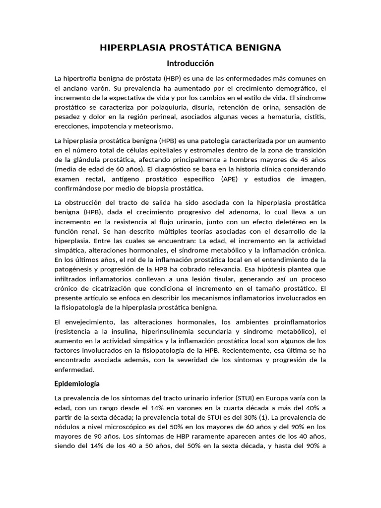 Hiperplasia Prostática Benign1 | PDF | Urología | Especialidades Medicas
