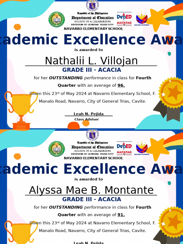 CERTIFICATES Acacia 4th Quarter | PDF