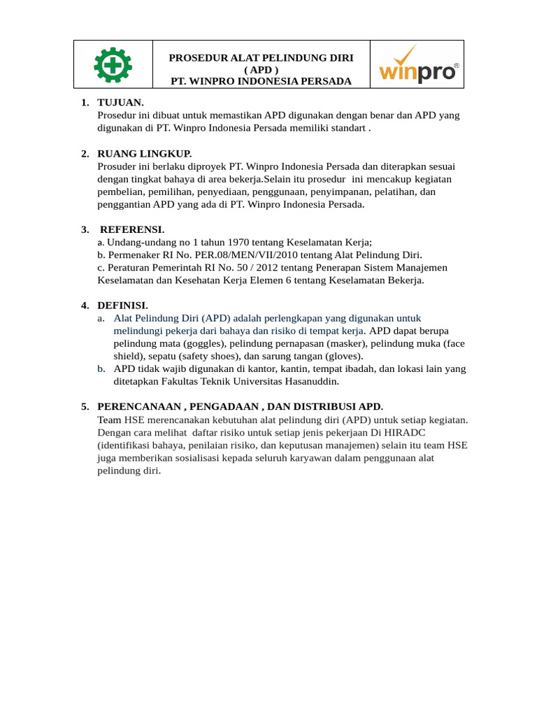 PROSEDUR APD | PDF