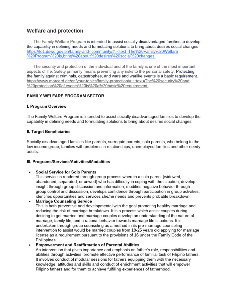 Family Welfare Program Overview | PDF | Parenting | Social Exclusion