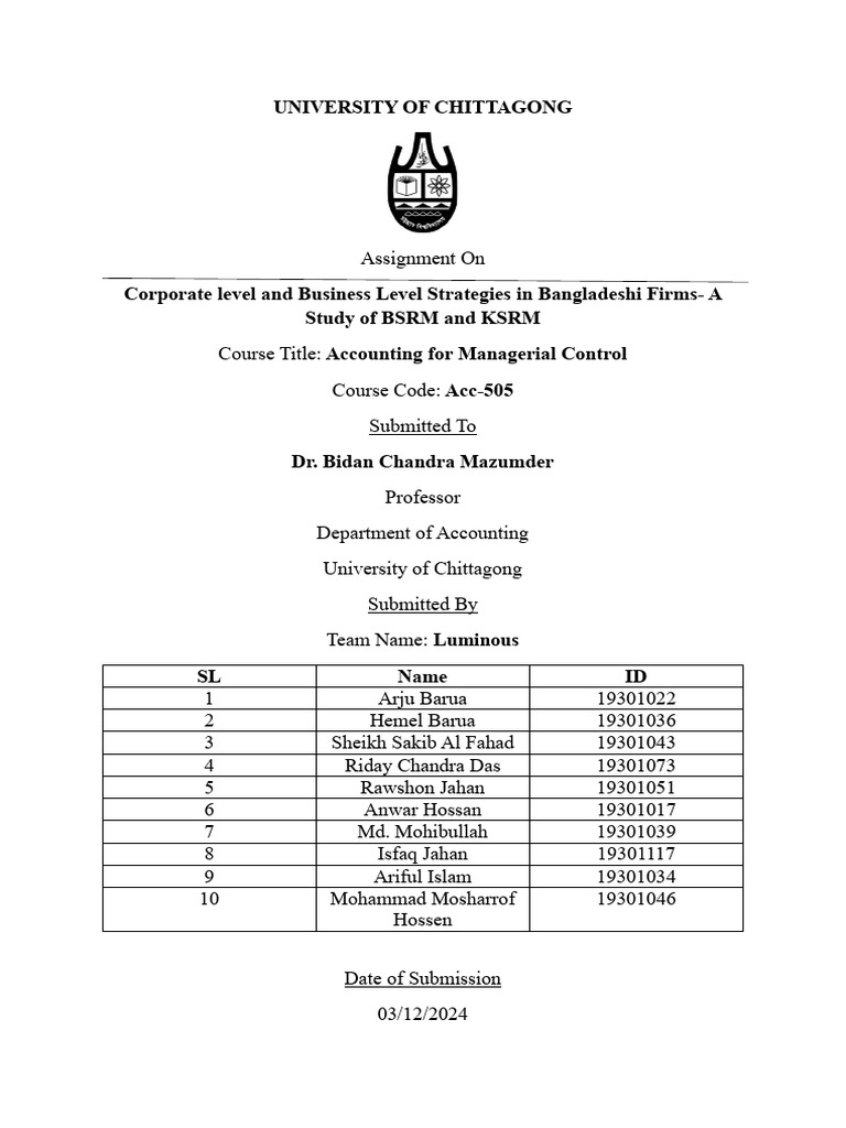 Managerial Control Assignment (1) - 1 | PDF | Supply Chain | Mergers And Acquisitions