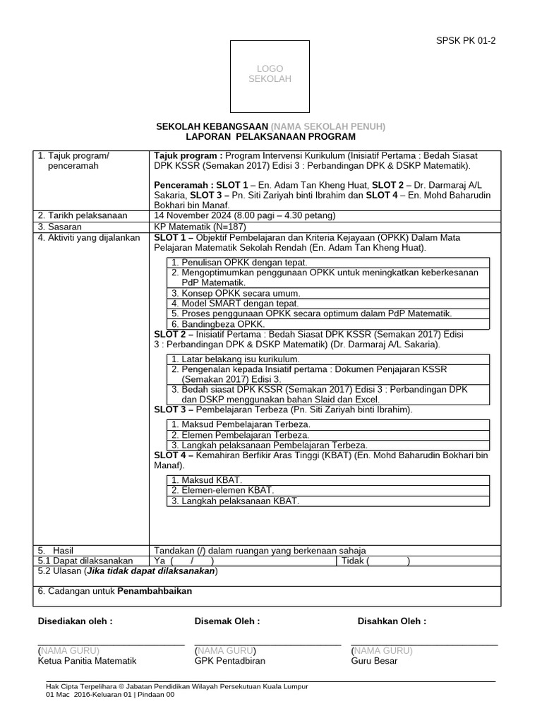Contoh Draf Laporan PLC Matematik 14.11.2024 | PDF