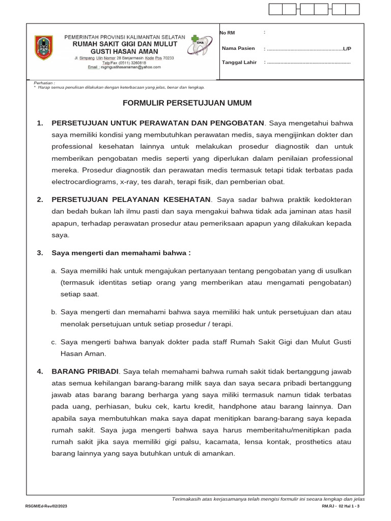 RJ - 02 Formulir Persetujuan Umum | PDF
