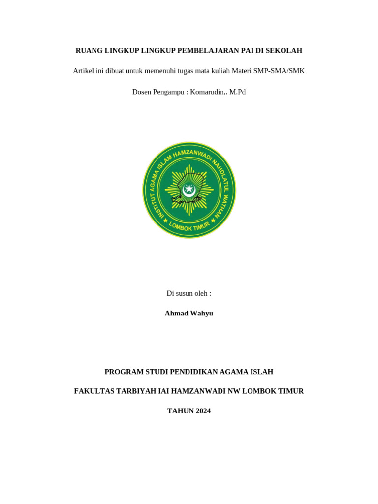 Ruang Lingkup Pembelajaran Pai Di Sekolah | PDF