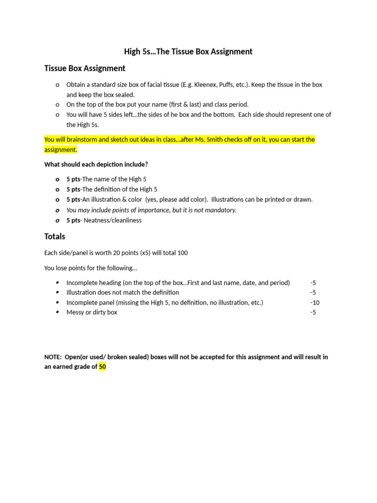 High_5_Tissue_box_assignment | PDF