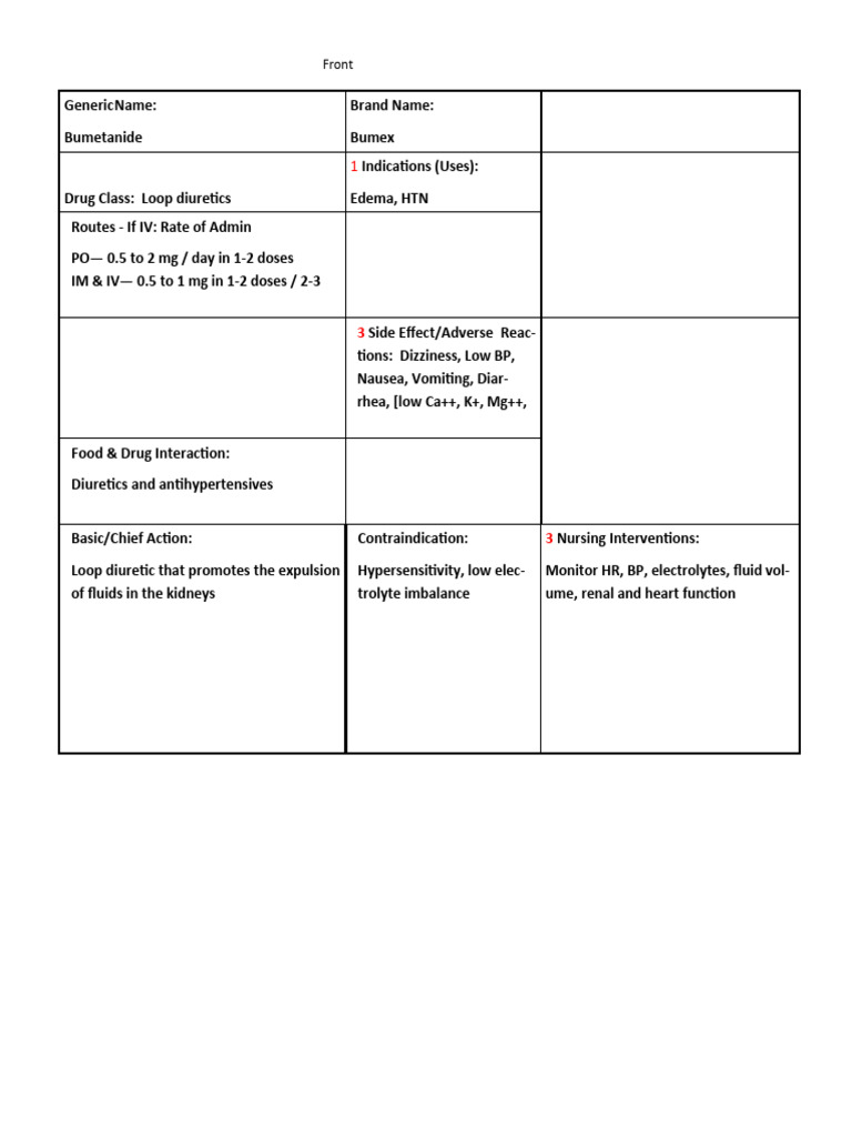 Bumetanide Med Card | PDF