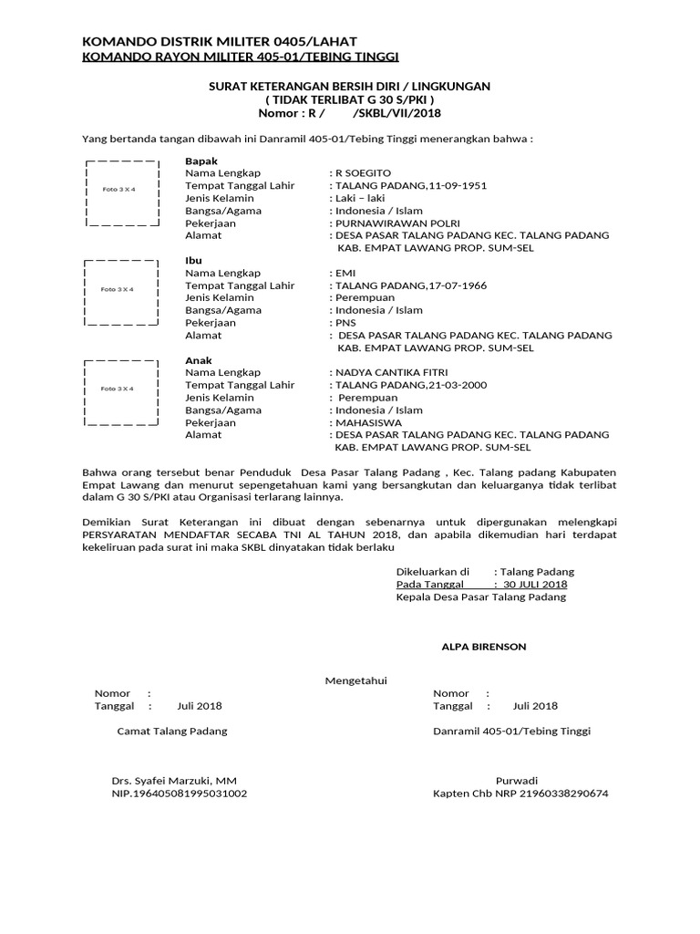 Blangko Surat Keterangan Bersih Diri Dan Lingkungan | PDF