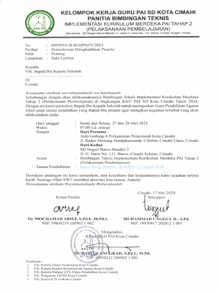 009 - SURAT PERMOHONAN PESERTA BIMTEK IKN PAI TAHAP 2 | PDF