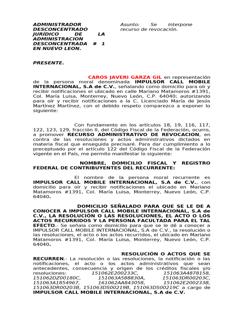 Recurso de Revocacion Sat | PDF | Fiscal | Judicaturas