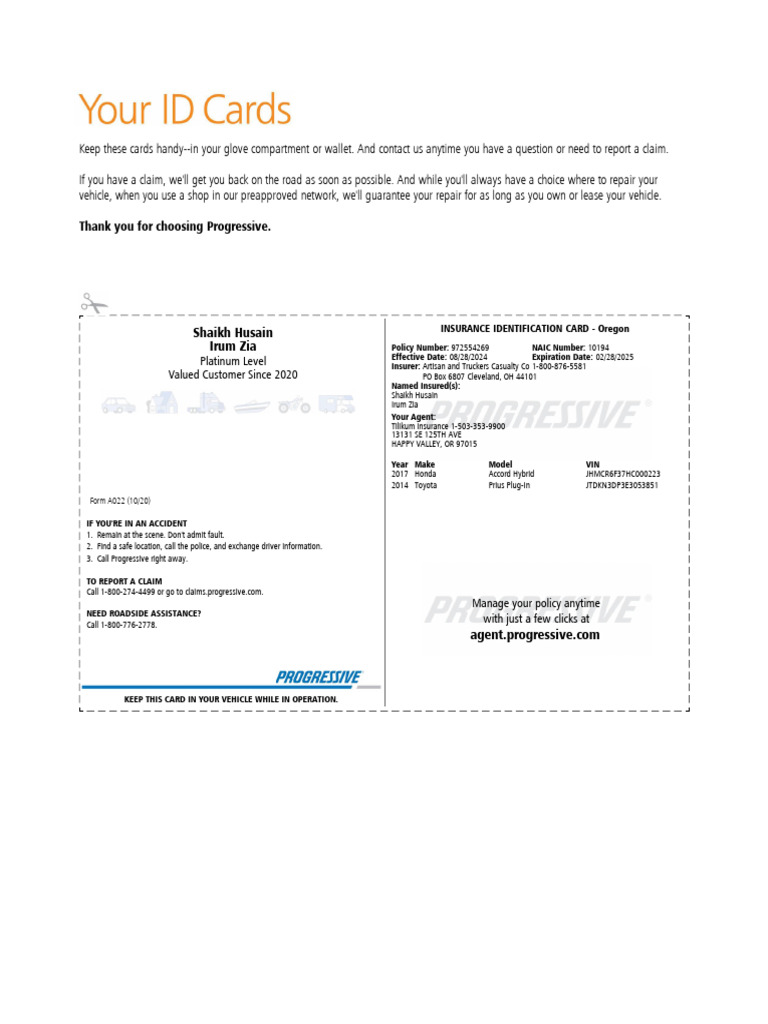 Oregon Auto Insurance ID Card | PDF | Toyota | Car Manufacturers Of Japan