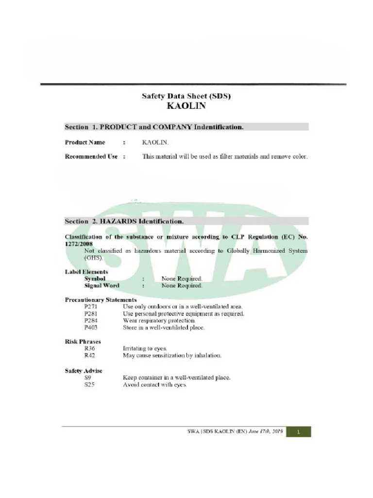 Kaolin Lab Test | PDF