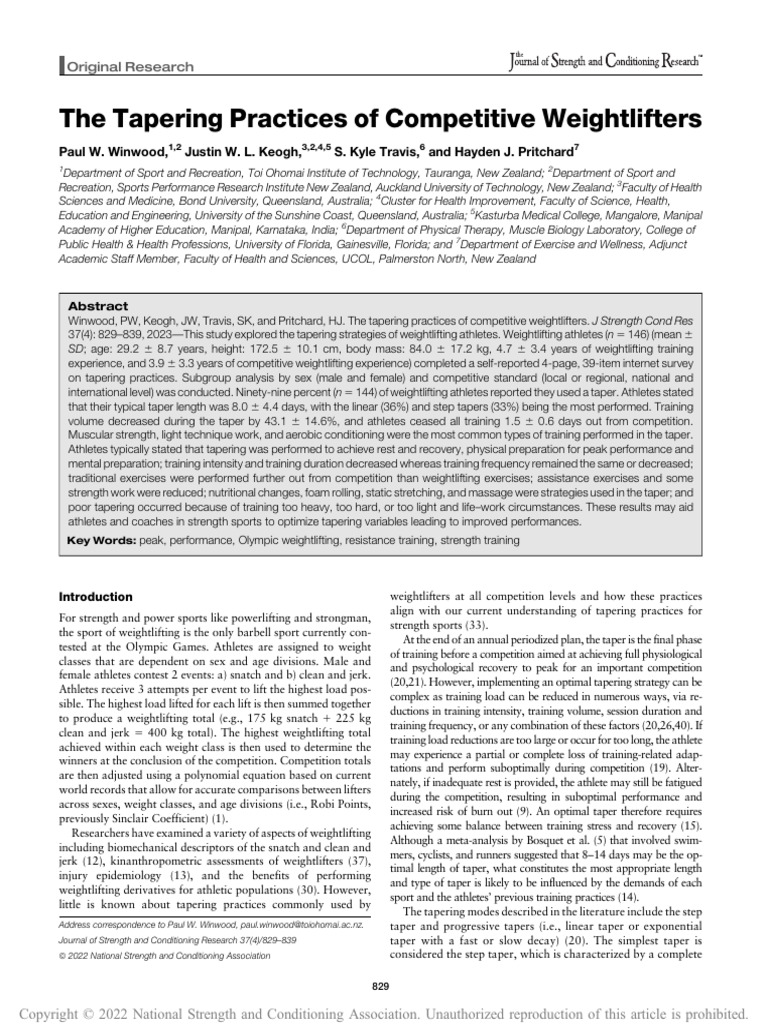 The Tapering Practices of Competitive.9 | PDF | Strength Training