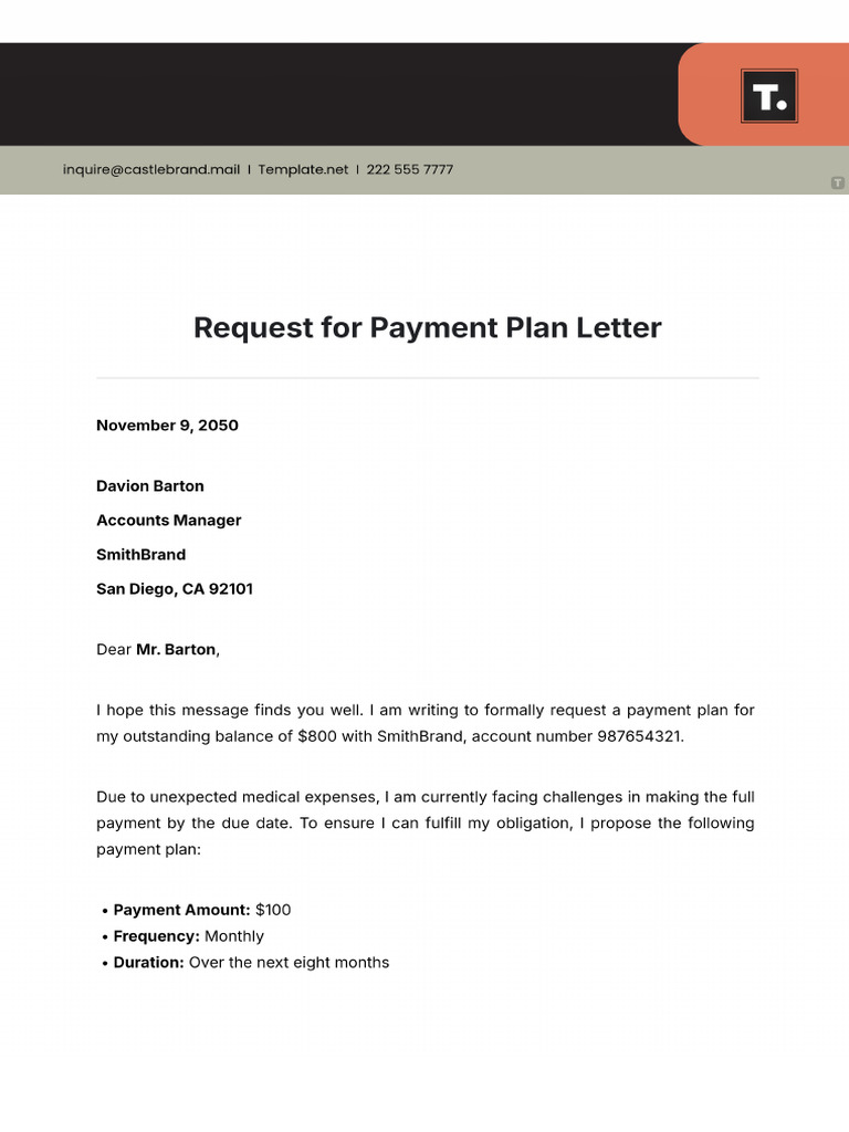 Request For Payment Plan Letter Template | PDF