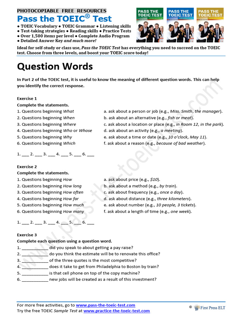 TOEIC resources - Question Types | PDF | Question | Cognition
