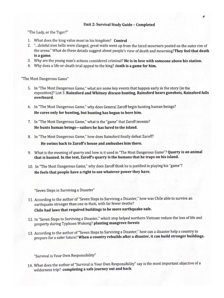 Unit 2 Study Guide Key Page One | PDF