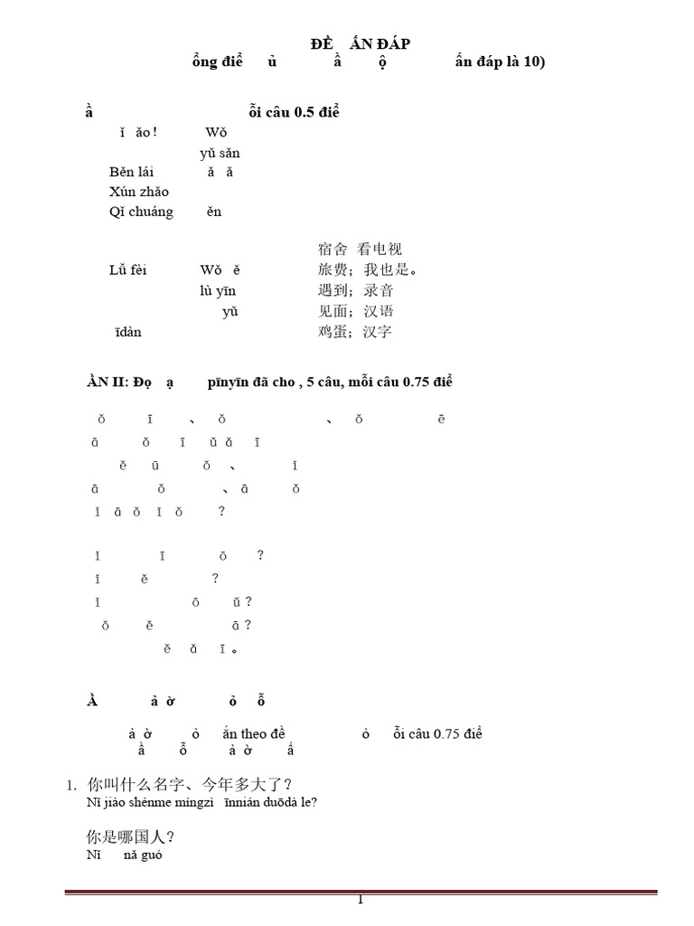 Đềvấnđáp A2 HSK1.1 112024 | PDF