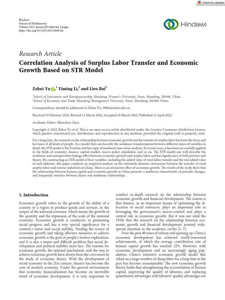 Correlation Analysis of Surplus Labor Transfer and Economic Growth ...