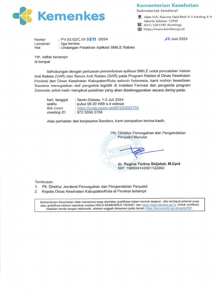 Undangan Pelatihan Aplikasi SMILE Rabies | PDF