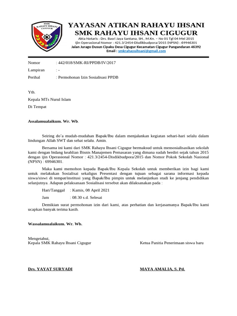 Surat Permohonan PPDB | PDF