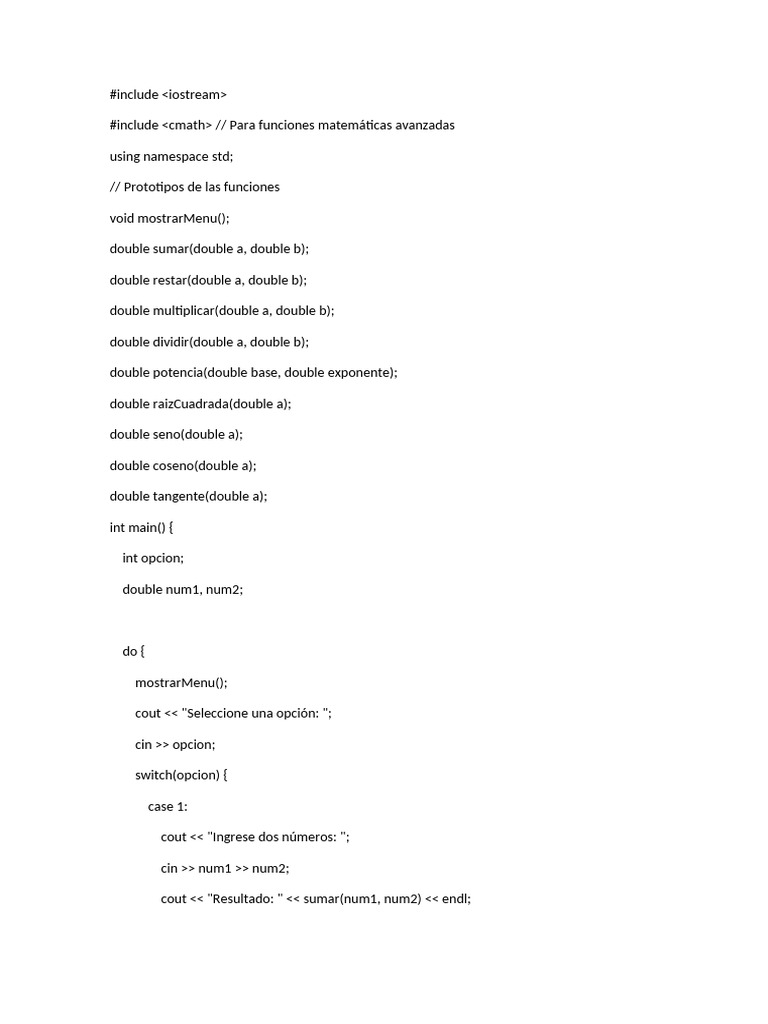Programa calculadora | PDF | Trigonometría | Programación de computadoras