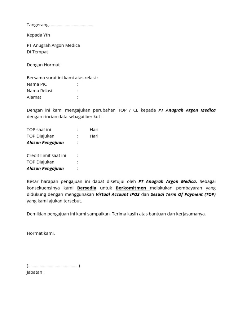 Pengajuan Perubahan TOP ke PT Anugrah | PDF