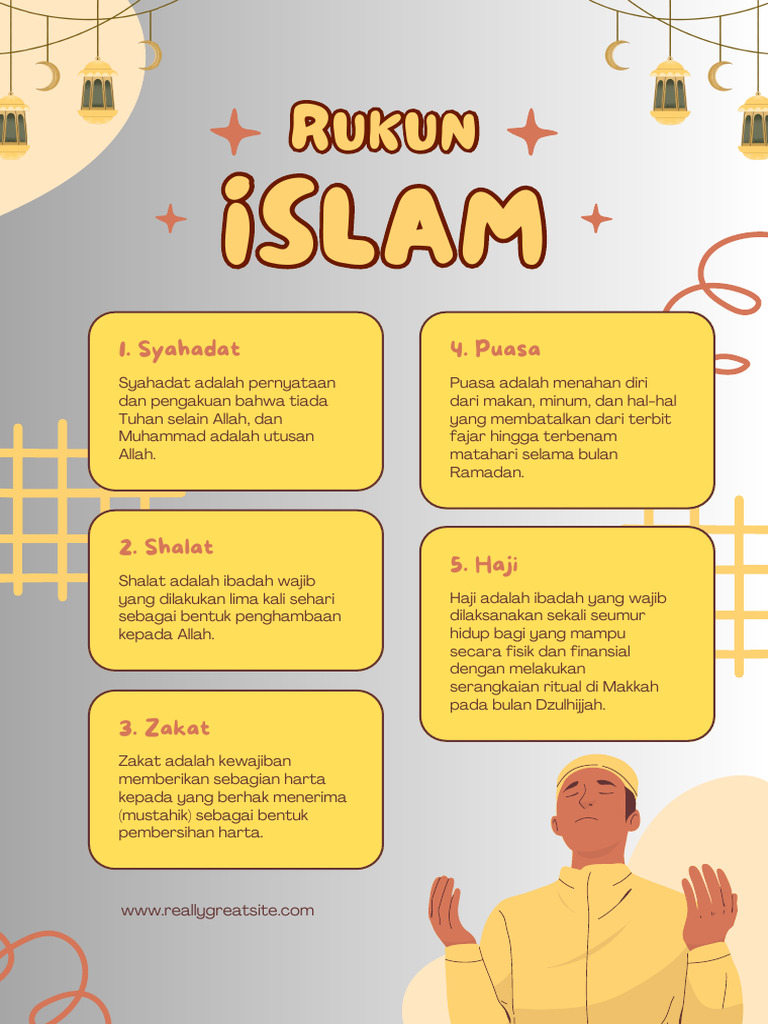 Coklat Dan Kuning Ilustrasi Rukun Islam Poster | PDF