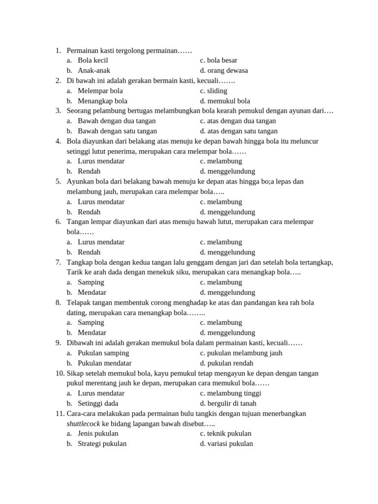 Soal Penjas Kls 1 | PDF