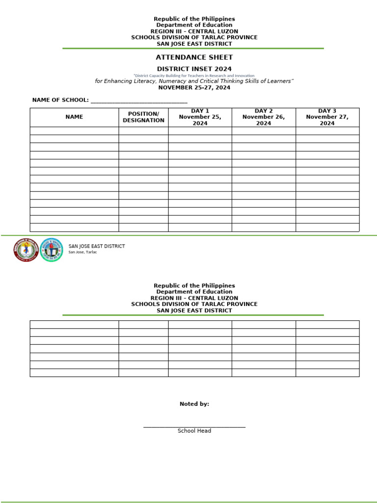 District Inset 2024 Attendance Sheet | PDF