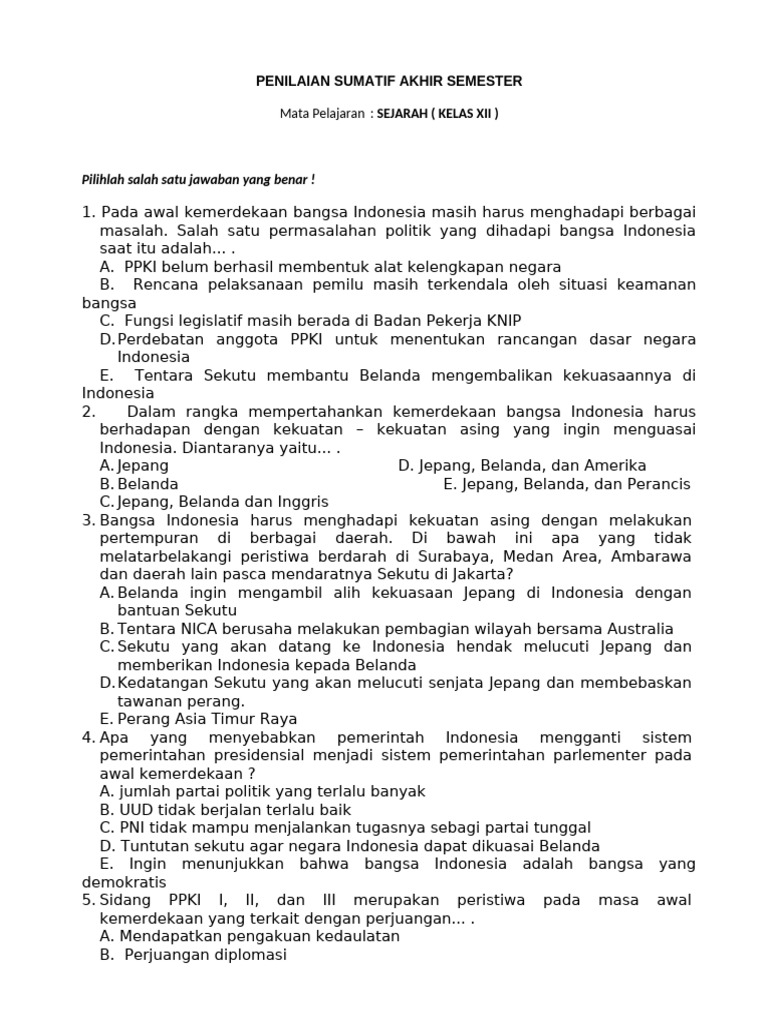 Soal - PENILAIAN SUMATIF AKHIR SEMESTER | PDF