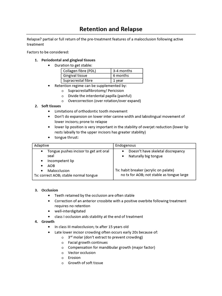Retention and Relapse | PDF | Dentistry Branches | Mouth