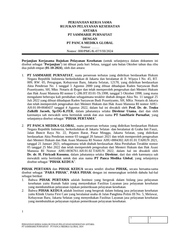 SMW 2024 - PKS Rujukan Klinik Jejaring First Care | PDF