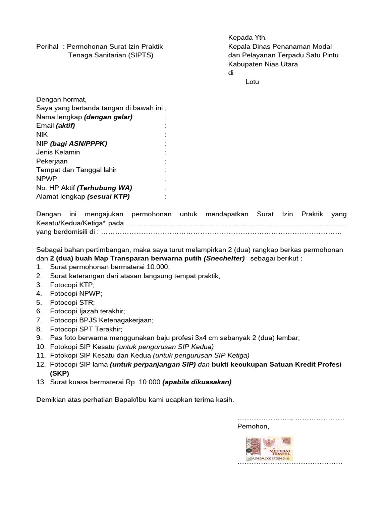 Contoh Format Permohonan Dan Persyaratan SIP Terbaru | PDF