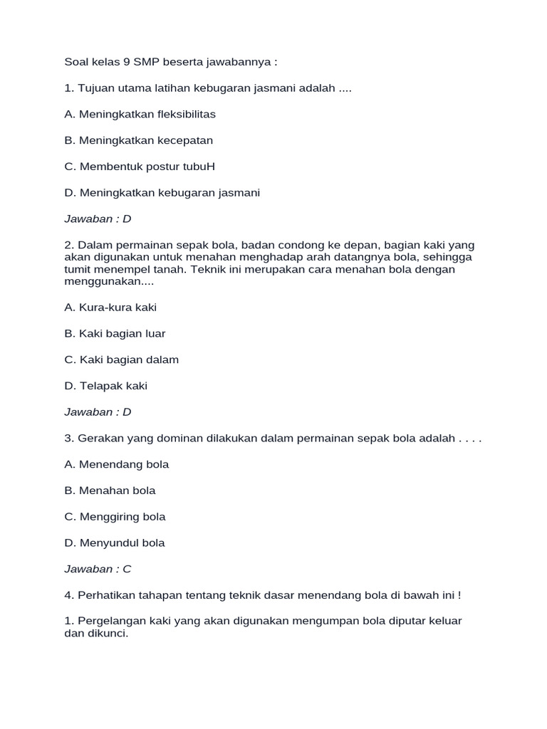 Soal Kelas 9 SMP Beserta Jawabannya SAS 2024 | PDF