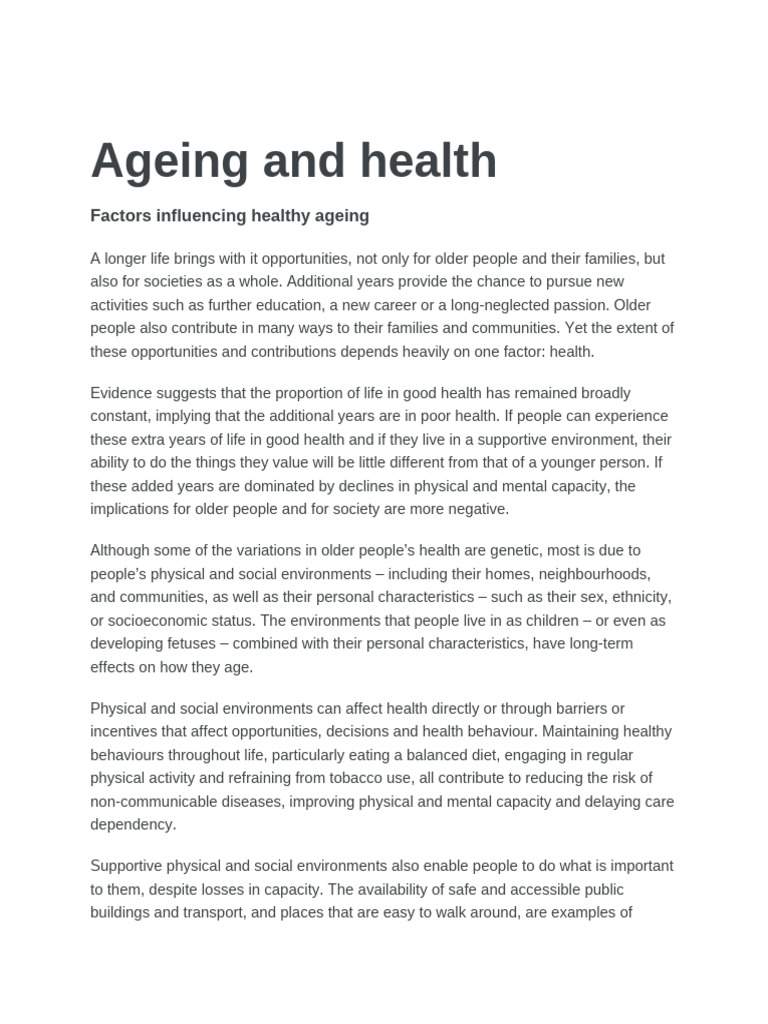 Ageing and Health - Factors Influencing Healthy Ageing | PDF
