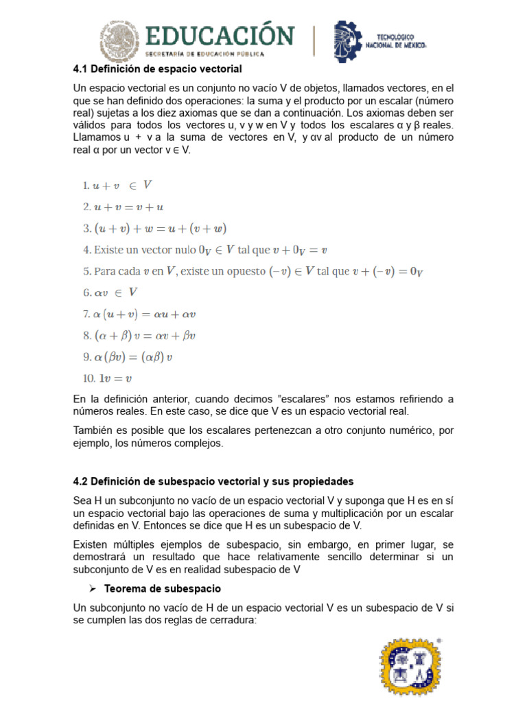 Algebra Unidad 4 | PDF | Espacio vectorial | Escalar (Matemáticas)