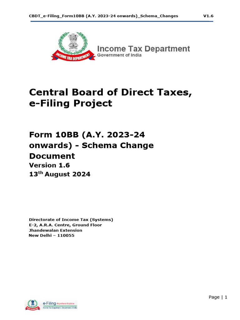 CBDT - E-Filing - Form 10BB (A.Y. 2023-24 Onwards) - Schema - Change ...