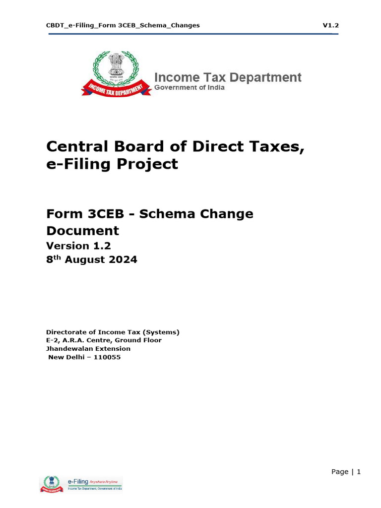 CBDT - E-Filing - Form 3CEB - Schema - Change - Document - V1.2 | PDF ...