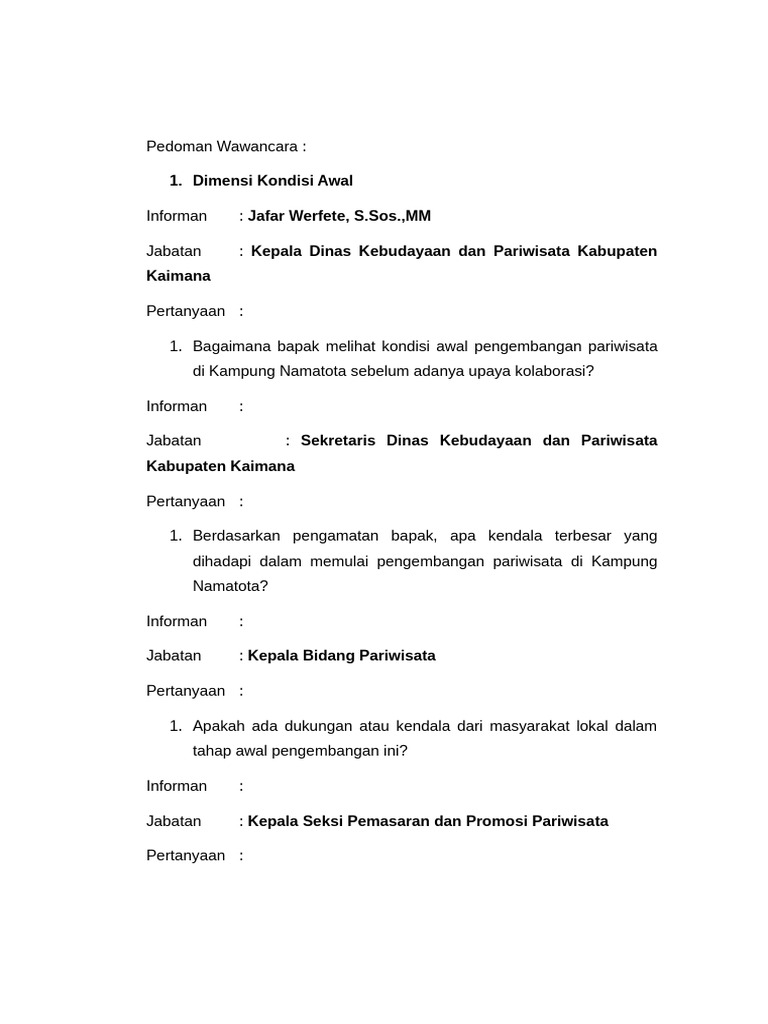 Draft Pedoman Wawancara_Asry Laway | PDF