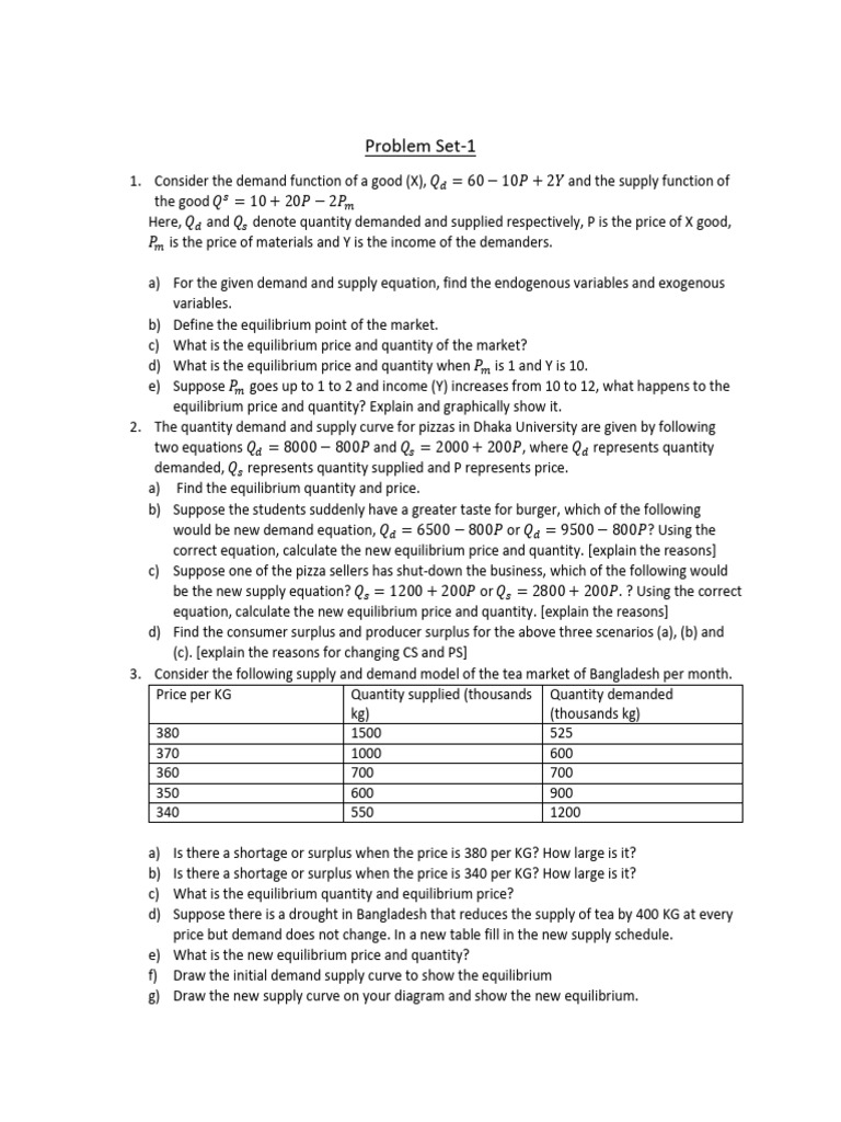 Problem Set | PDF | Demand | Economic Equilibrium