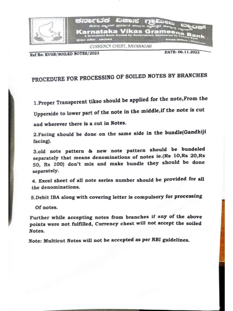 Soiled Notes Remitance Procedure | PDF