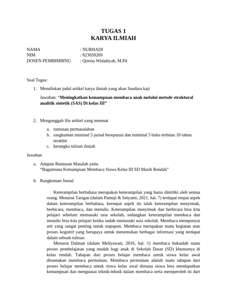 Metode SAS untuk Tingkatkan Membaca Anak | PDF