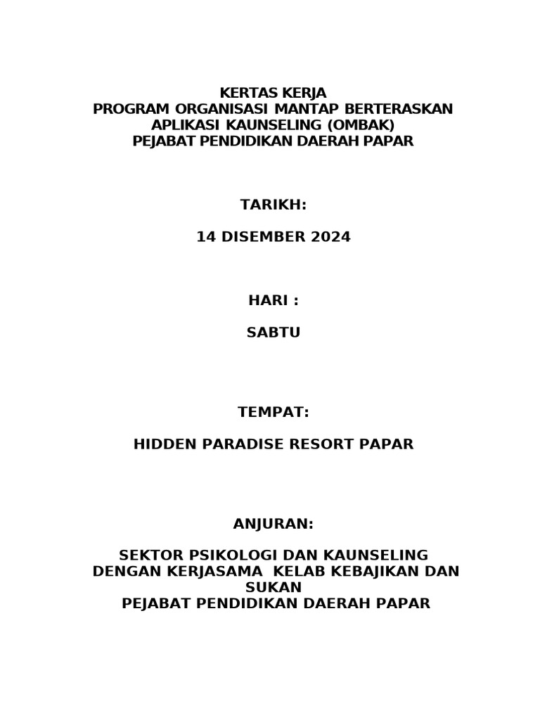 Kertas Kerja Ombak PPD Papar Tahun 2024 | PDF