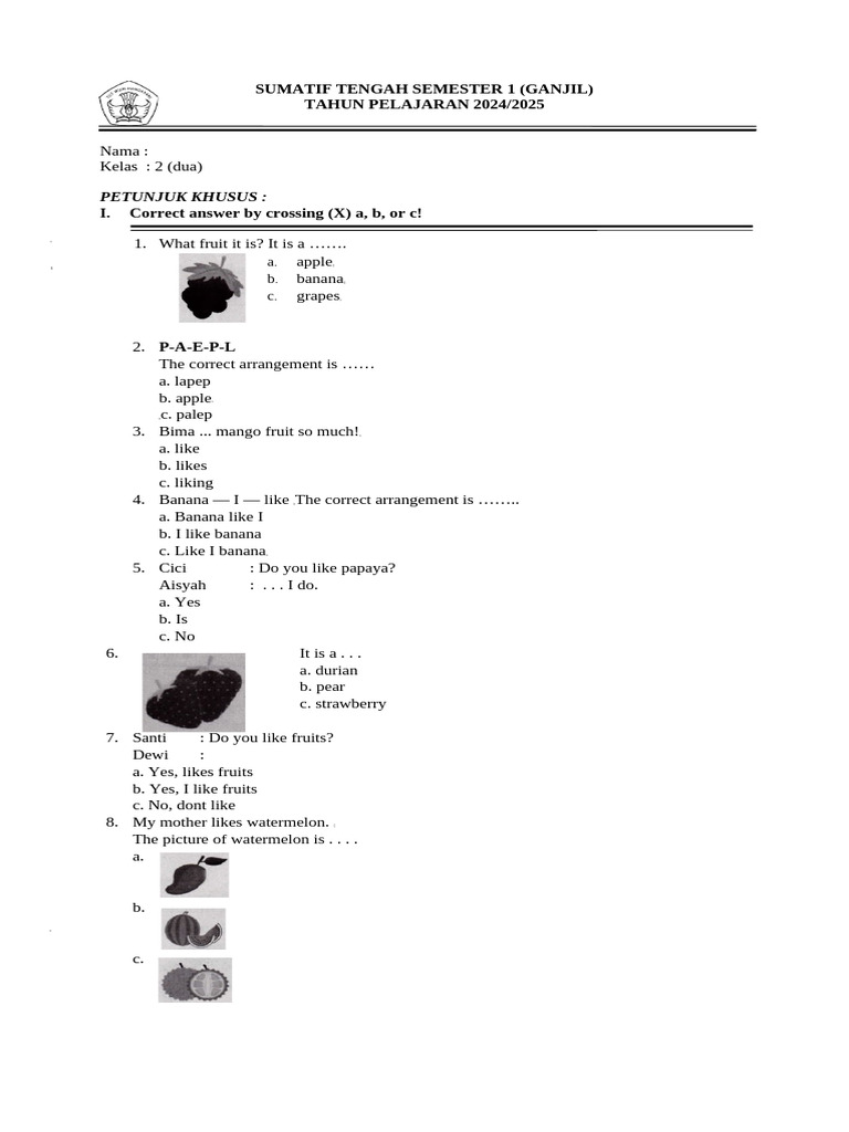 STS ENGLISH KELAS 2 | PDF | Fruit | Plants