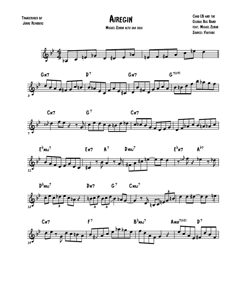 Miguel Zenon - Airegin (Bb-Instruments) | PDF