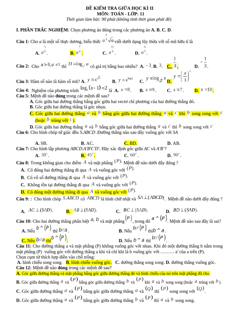 Giua Ki 2 - Toan 11 KNTT | PDF