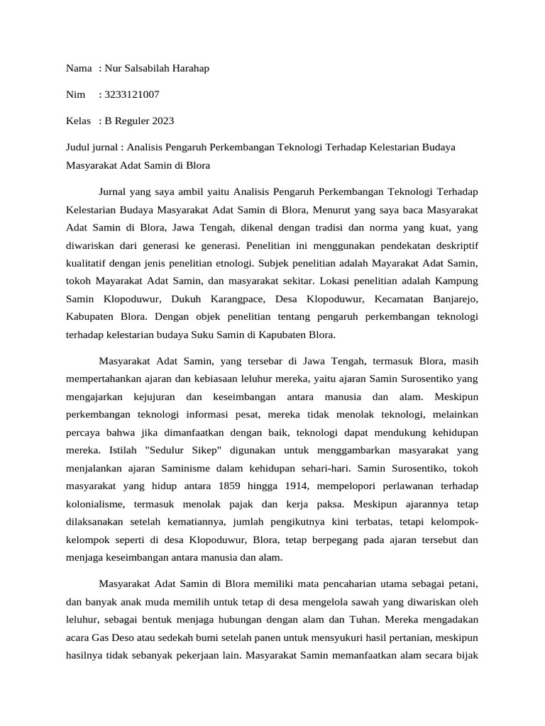 Nur Salsabilah Harahap Teori Kebudayaan | PDF